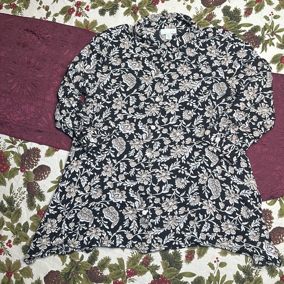 J. Jill | Tops | Jjill Button Down Rayon Floral Design Blouse With ...